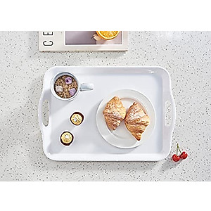 Blue Boat 16.5" x 11.5" Rectangular Serving Trays Set of 2 White,Light Weight Easy to Clean Sturdy Stackable Melamine Serving Tray with Handle, Fruit, Snacks, and Desserts Trays