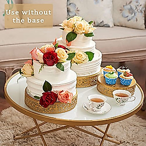 weharnar Gold Cake Stand Set - 3 Pcs Metal Cupcake Holders for Dessert Table Round Gorgeous Dessert Display Stands Trays Set for Christmas, Wedding, Birthday, Bridal & Baby Shower, Tea Party