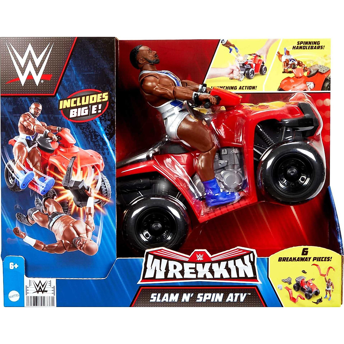 Mattel WWE Wrekkin' Slam & Spin ATV Vehicle & Action Figure Playset with Toy 4-Wheeler & Big E 6-inch Collectible, Launching Action & Breakaway Parts