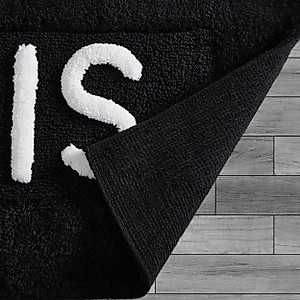 Creative Home Ideas Cotton 2-Piece Bath Rug Set - Soft Cotton Bath Mat - Bathroom Decor - Water Absorbent and Machine Washable - Measures 20"x32" - His & Hers - Black
