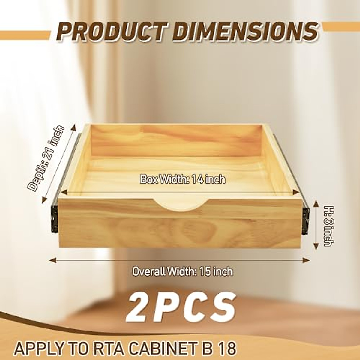 Soaoo 2 Pcs Pull out Drawers for Kitchen Cabinets Assembled Roll out Cabinet Organizer Corner Sliding Drawers for Inside Cabinets, 14”W x 21”D, Requires At Least 14.6” Cabinet Opening