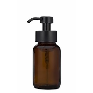 Rail19 Amber Glass Apothecary Foaming Soap Dispenser with Metal Pump - for Kitchen and Bathroom Countertop, 8.5oz (Black)