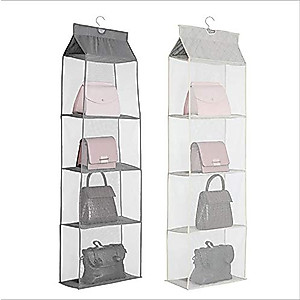 MICOKAY Hanging Handbag Purse Organizer, Purse Storage Organizer Holder for Wardrobe Closet Hanging Shelves (4 Pockets) (Beige)