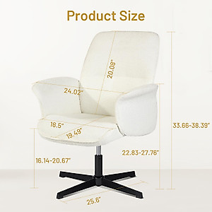 Home Office Chair, Upholstered Linen Fabric Padded Mid Back Accent Chair, Computer Desk Chairs Ergonomic No Wheels Stylish Swivel Adjustable Vanity Chair with Armrests, Beige