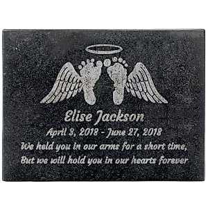 Black Granite Memorial Headstone Or Garden Memorial for Lost Infant or Child - Include You Personalized Text. Can be Used as a Sympathy Gift, Garden Stone or Grave Maker (6 x 8 x 0.4)