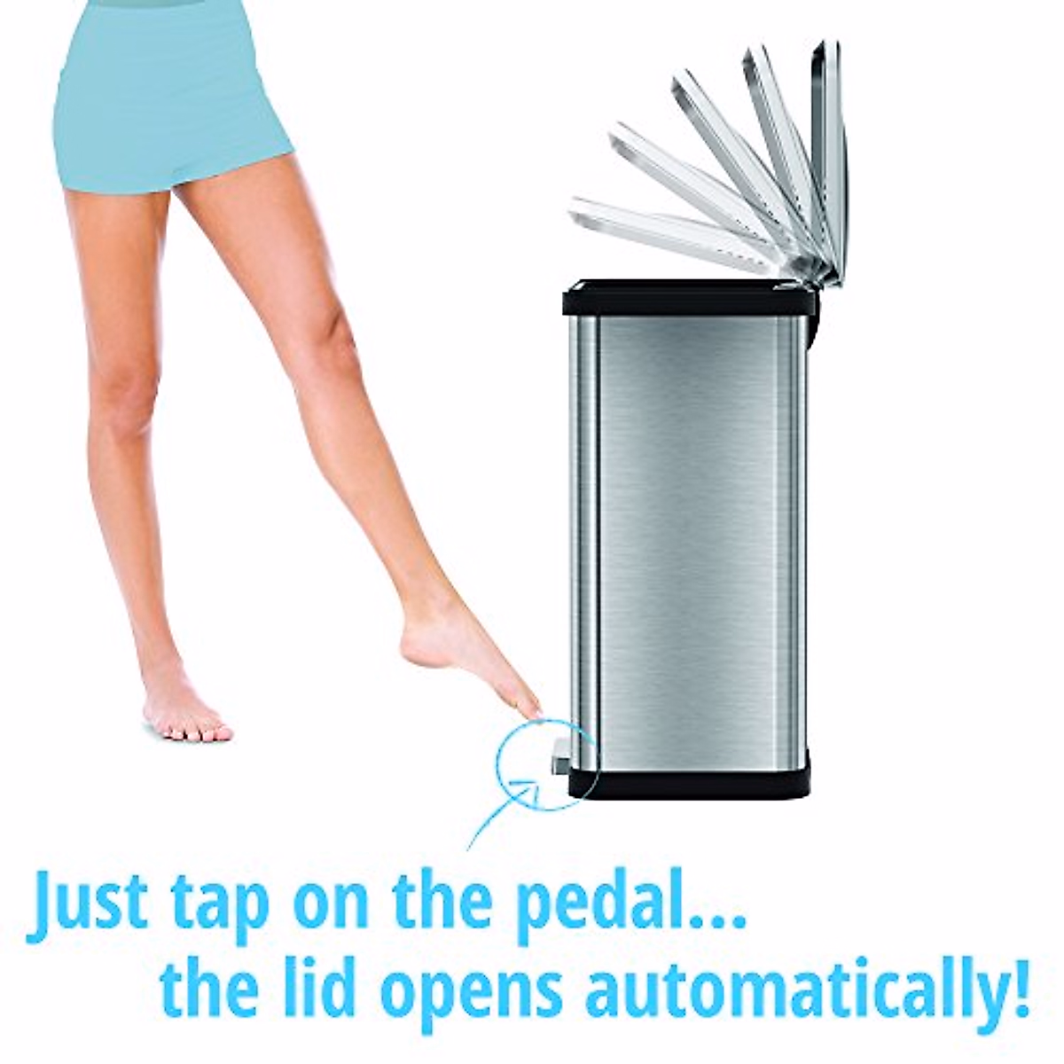 halo, 13 gallon/49 L, Stainless Steel/Black Trim TapCan Automatic Trash Can with Deodorizer