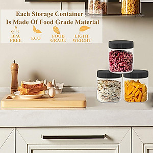 8 Oz Clear Plastic Jars with Black Lids Refillable Kitchen Storage Containers for Dry Food, Coffee, Nuts and More, 6 Pack