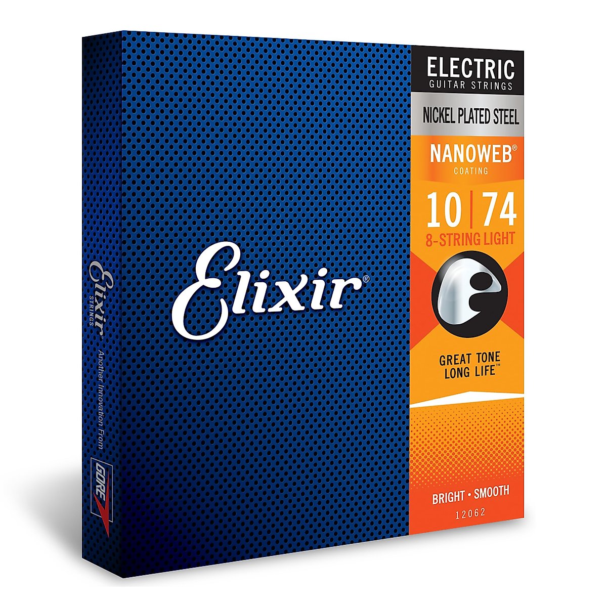 Elixir Strings, Electric Guitar Strings, Nickel Plated Steel with NANOWEB Coating, Longest-Lasting Bright Tone with Comfortable Feel, 8 String Light 10-74