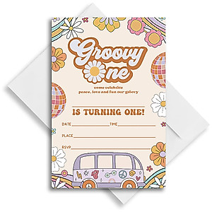 LoaHak Groovy One Birthday Party Invitations Card, Groovy One Party, Groovy One Birthday Invitation. (090)
