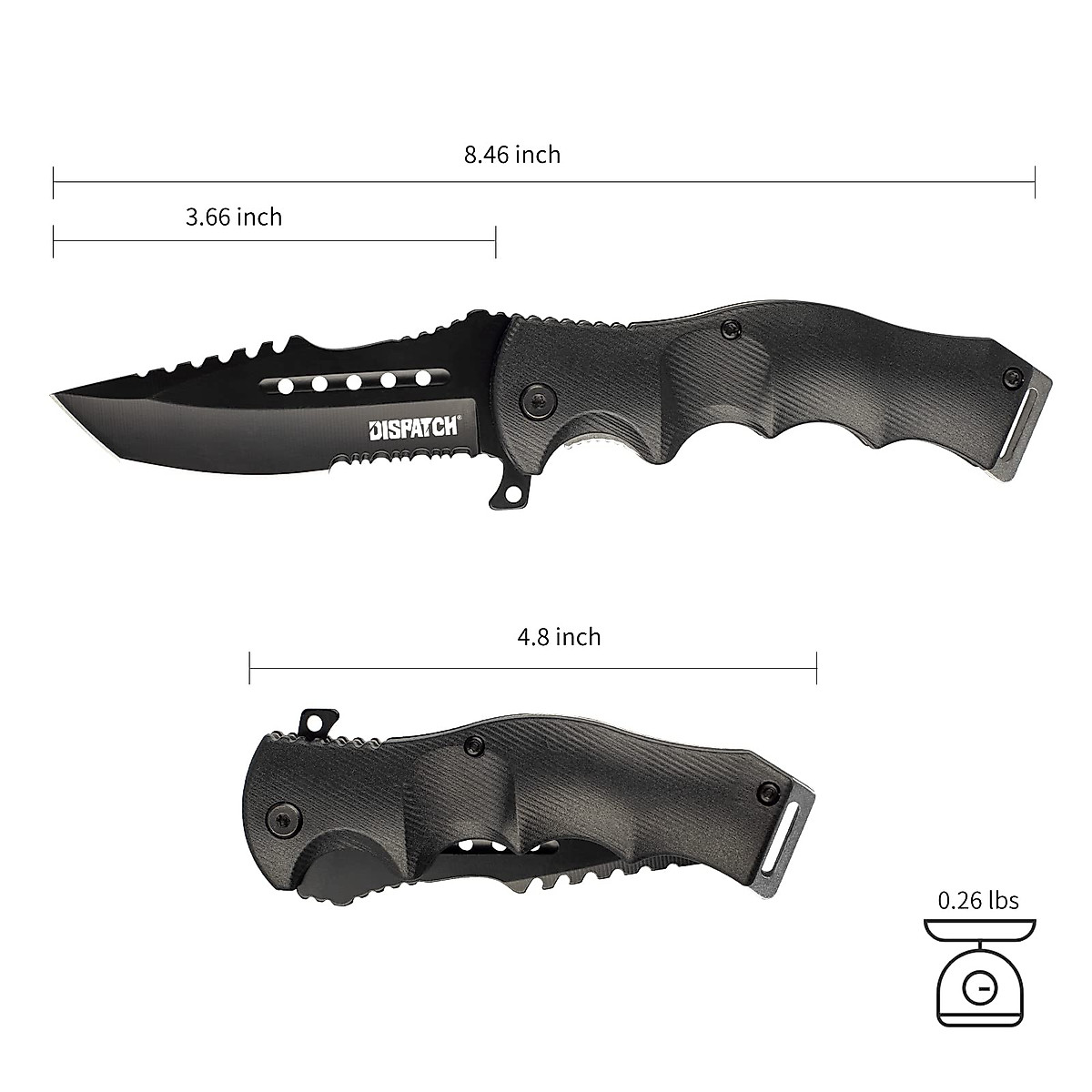 Dispatch Tactical Folding Pocket Knife Black Oxide Blade, Serrated Clip Point Blade, Tanto Point for Outdoor Rescue Camping Hiking EDC