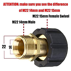 M MINGLE Pressure Washer Adapter, Metric M22 15mm Female Thread to M22 14mm Male Fitting, 4500 PSI