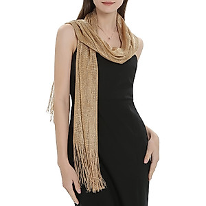 YGR Women’s Sparkling Metallic Shawls and Wraps for Evening Party Dresses, Gold