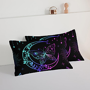 HOSIMA Butterfly Comforter Set 3-Piece with 2 Pillowcases, Black Boho Mandala Comforter Bedding Set for Girls' Twin Bed in a Bag