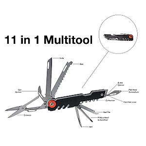 AceCamp 11-in-1 Compact Multi-Tool Pocket Knife, Blade, Saw, Scissors, Corkscrew, Nail File, Screwdrivers, Small Pick, Thread Loop, Bottle and Can Opener