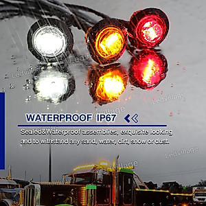 Ledvillage Pack of 30 3/4 Inch Mini Round 10 Amber + 10 Red + 10 White 3 LED Trailer Side Marker Button Lights Clearance Signal Lamp Boat Lorry Truck Pickup Bus 12V DC