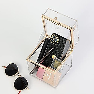 WJCD Cute Clear Acrylic Plastic Neon Hard Frame Party Clutch Purse with Gold Chain Strap (Transparent)