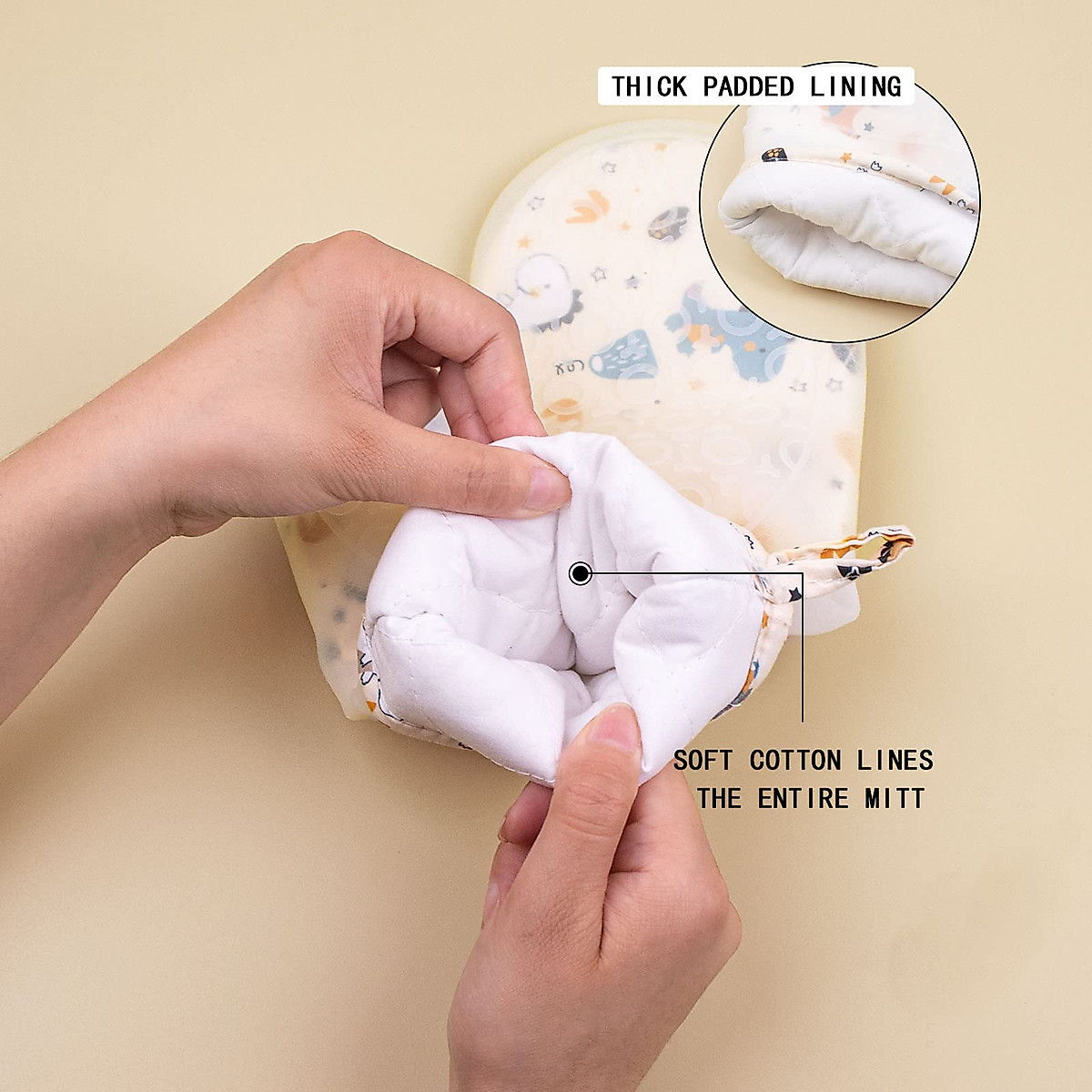 Professional Silicone Oven Mitts,Heat Resistant Waterproof Gloves, Anti-scalding Chef Cooking and Baking Pothholders, Flexible Oven Gloves with Quilted Liner,1 Pair, 11.6 Inch (Dinosaur)