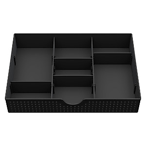 CAXXA 3 Slot Drawer Organizer with Two Adjustable Dividers - Junk Drawer Storage for Office Desk Supplies and Accessories, Black (1 Pack)