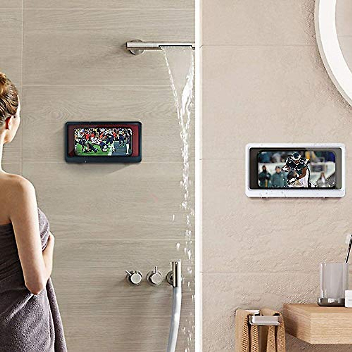 Wall Mount Shower Phone Holder Waterproof Bathroom Phone Shelf Anti-Fog Shower Glass Mirror Mount Storage Box for Bathroom, Shower Room, Kitchen