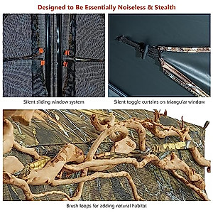 BASSDASH Hunting Blind 270 Degree One-Way See Through 2 Person Portable Pop Up Ground Hunting Tent with Detachable Blackout Wall Curtain, Frame Door, Carrying Backpack for Deer Turkey Hunting