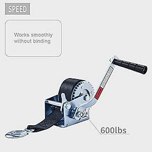 OPENROAD 600lbs Hand Winch Boat Winch, Hand Crank Winch with 6m (20ft) Strap Manual Winches, Two-Way Adjustable Boat Trailer Winch, Corrosion Resistant Towing Winches (600lbs)