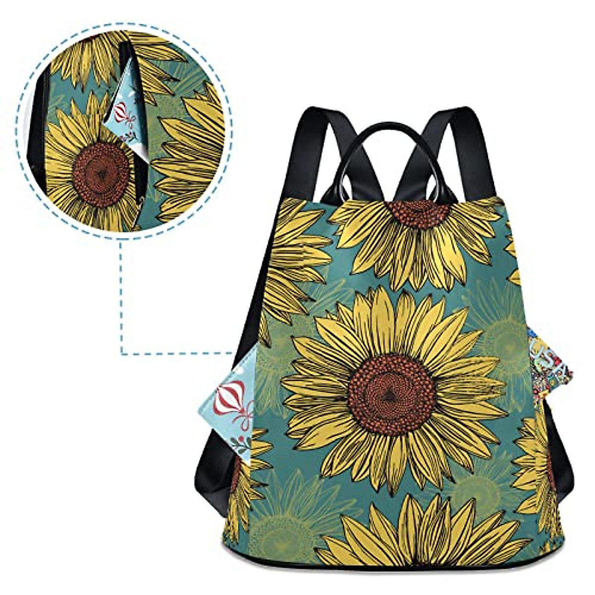 Fustylead Hand Drawn Sunflowers Women Fashion Backpack Purse Travel Ladies College Shoulder Bags