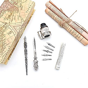 GC QUILL Metal Calligraphy Dip Pen and Letter Opener Set with 6 Nibs, 1 Ink Bottles and 1 Pen Holder - MU-06