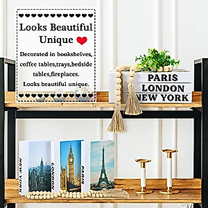 3 Pieces White Decorative Books Modern Farmhouse Stacked Books Stacks Faux Paper Books with Wood Bead Linen Decor for Home Coffee Tables (Fresh Style)