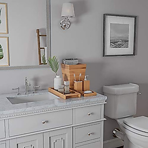 5-Piece Bathroom Decor Set - Bamboo Bathroom Accessories Set with Trash Can, Soap Dish, Soap Dispenser, Toothbrush Holder, and Tray by Lavish Home