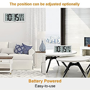 XREXS Large Digital Wall Clock, Electronic Alarm Clocks for Bedroom, Count Up & Down Timer, Battery Operated 14.17 Inch Large LCD Screen with Time/Date/Temperature Display