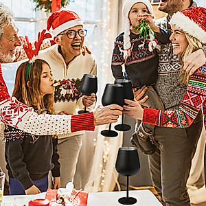 LiqCool Stainless Steel Wine Glass, Unbreakable Metal Wine Glasses Set of 4, Portable Stainless Wine Glasses for Valentines Day Party Outdoor Pool Christams, 21 Oz Large Wine Glass with Stem(Black)