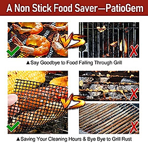PatioGem Reusable Grill Mesh Mat, Grill Mats for Outdoor Grill Nonstick BBQ Mats for Grilling, Grill Set of 3, Nonstick Grill Mesh Mat, Mats for Grilling, BBQ Accessories Mesh Grill Mat -15.75” x 13”