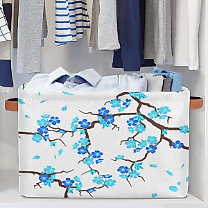 Funky Qiu Japanese Cherry Blossom Storage Basket Cube Large Toys Storage Box Bin with Handle Collapsible Closet Shelf Cloth Organizer for Nursery Bedroom,15x11x9.5 in,1 Pack
