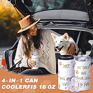 Zopeal 7 Pcs Dog Mom Dog Lover Gifts for Women Puppy Gift Basket with 16 oz 4 in 1 Tumbler Socks Makeup Bag Natural Stone Paw Bracelets Ink Pad Keychain for Mother's Day Birthday Party Gifts