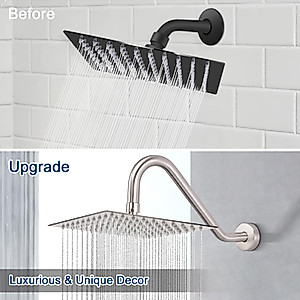 NearMoon J Shaped Shower Head Extension Arm, Stainless Steel Shower Head Height Extender with Flange, Riser Pipe Design for Cozy Shower Experience, Standard 1/2" Connection (12 Inch, Brushed Nickel)