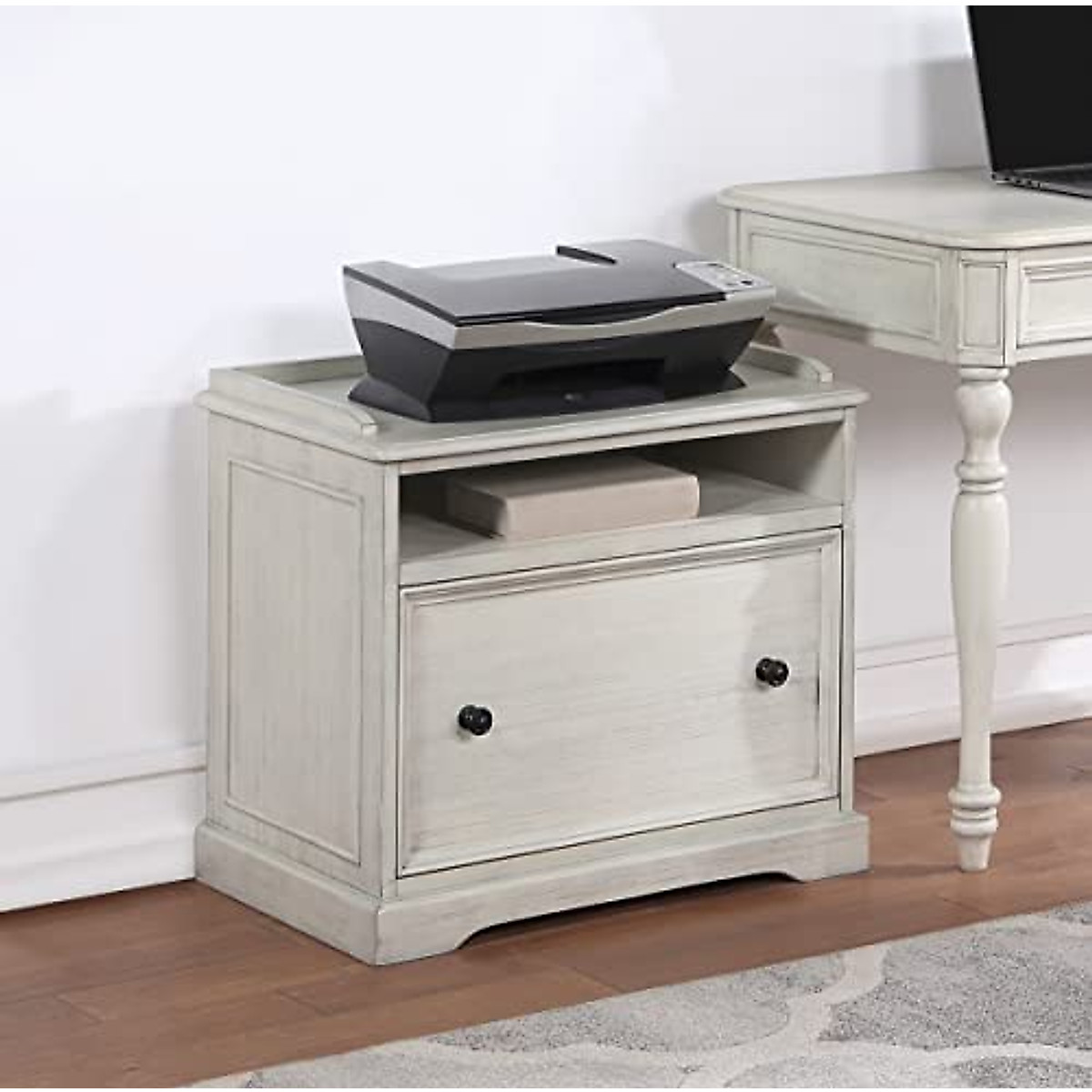 OSP Home Furnishings Country Meadows Lateral File Cabinet with Top Shelf, Antique White