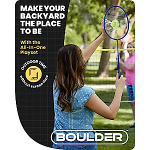 BOULDER Sports Pickleball Paddles & Badminton Set for Backyard - Includes 4 Rackets, 2 Pickleball Paddles, 3 Shuttlecocks, 2 Pickleballs & 2 Travel Bags - Easy Setup Volleyball & Racket Sports Net