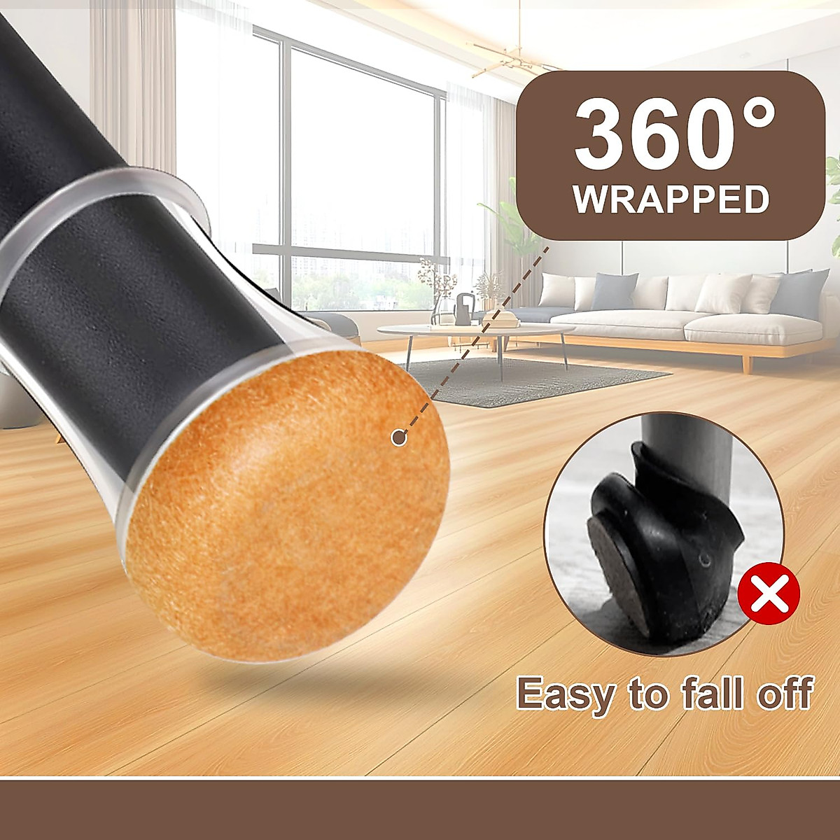 OCONDA 20 Pcs Chair Leg Floor Protectors for Hardwood Floors, Clear Rubber Furniture Sliders with Felt, Silicone Furniture Leg Caps Covers, Fit Round Diameter (0.8''-1.2'')