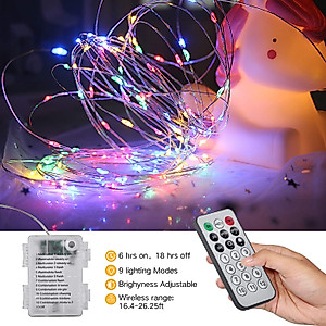 Ariceleo 4 Packs Warm White & Multi-Color Battery Operated String Lights, 5M/16.4ft. 50 LEDs Remote Control Timer 12 Modes Optional Twinkle Battery Powered Fairy Lights Sliver Wire Firefly Lights