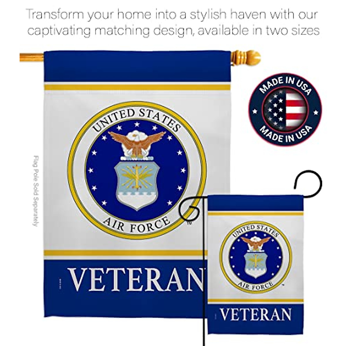 USA Decoration Air Veteran Garden Flag Armed Forces USAF United State American Military Retire Official House Decoration Banner Small Yard Gift Double-Sided, 13"x 18.5", Thick Fabric