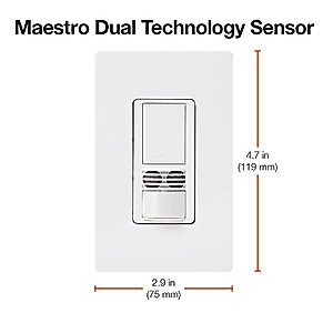 Lutron MS-A102-WH Maestro Dual Tech Occupancy Sensor Switch, no neutral required, 6 Amp Single-Pole, White