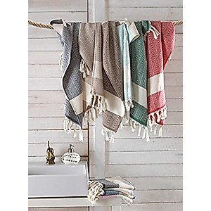sea me at home 2 Pack Decorative Turkish Hand Towels for Bathroom with Bohemian Design (Set of 2), 100% Turkish Cotton Farmhouse Boho Kitchen Towel Set, 16 x 36 Inches (Light Gray)