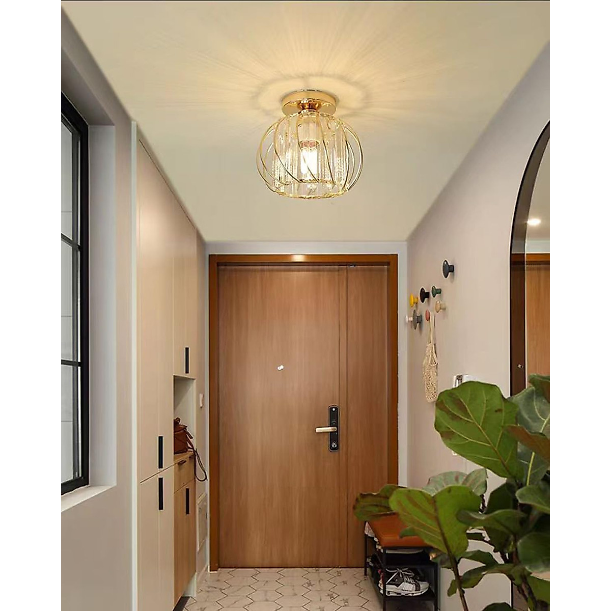 SZHDDLAM•Gold Pendant Light Fixtures,Kitchen Pendant Lighting Over Island,Modern Farmhouse Pendant Lights,Small Crystal Ceiling Light Fixture for Entryway Hallway