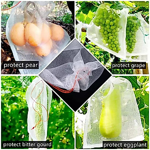50 Pack Garden Fruit/Veggie Reusable Protective Bags, Protects From Insects Bugs Mosquitos, Drawstring Mesh Netting Barrier Bag Size 20 CM * 30 CM (8 In * 12 In), White