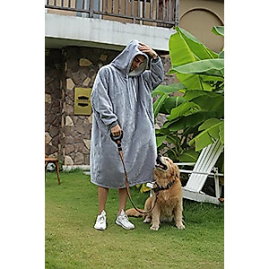 Moosth Oversized Sherpa Wearable Blanket Hoodie Long Soft Flannel Plush Blanket Sweatshirt Birthday Gifts for Men and Women 47 Inch (Gray)