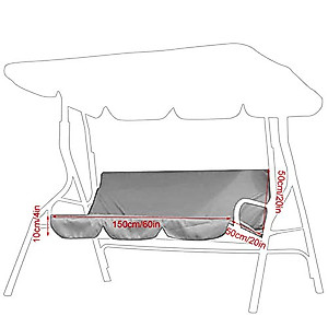 Oumefar 3 Seater Swing Cushion Waterproof Outdoor Lightweight Swing Seat Cover for Patio(Gray)