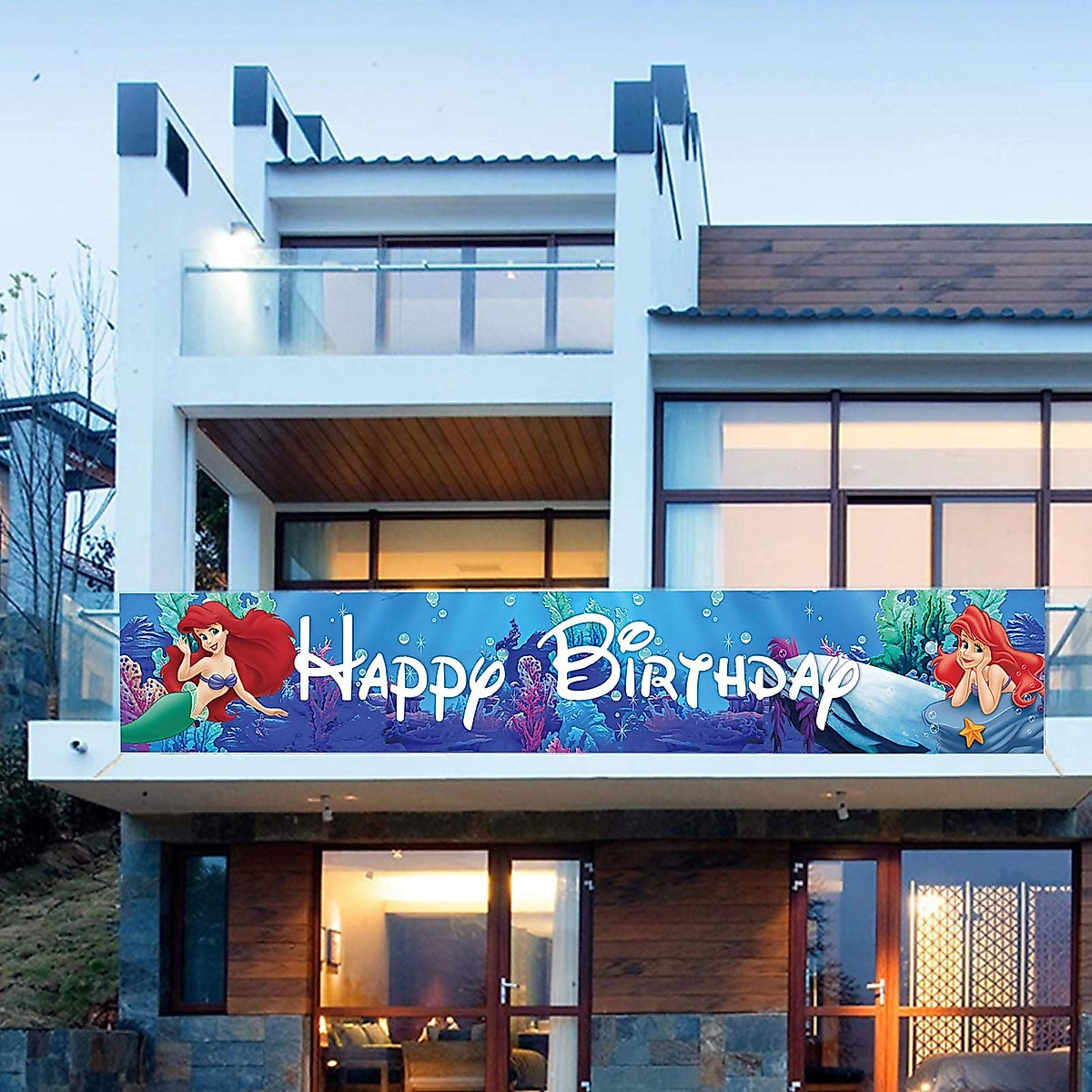 The Little Mermaid Theme Happy Birthday Banner 118in x 20In Underwater World Mermaid Ocean Nautical Backdrops Indoor Outdoor Decor for Princess Prince Birthday Party Backdrop Decoration Supplies