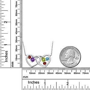 Gem Stone King 925 Sterling Silver Customized and Personalized 5 Round Gemstone Birthstone Double Heart Pendant Necklace Birthday Mother's Day Jewelry Gift for Mom Women with Silver Chain