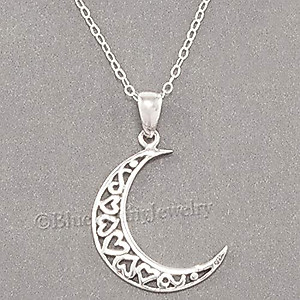 New Crescent Moon Necklace Hearts Celestial Charm Pendant Sterling Silver 18" 925 BLU0898BUNN
