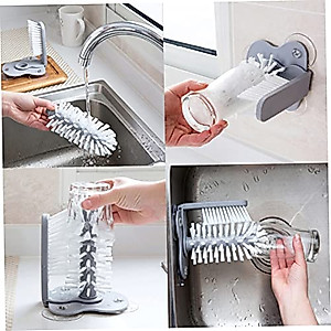 Mednkoku Glass Washer with Suction Base Standing Double Sided Bristle Cleaner Bottle Cleaning Brush Cup Washing Brushes